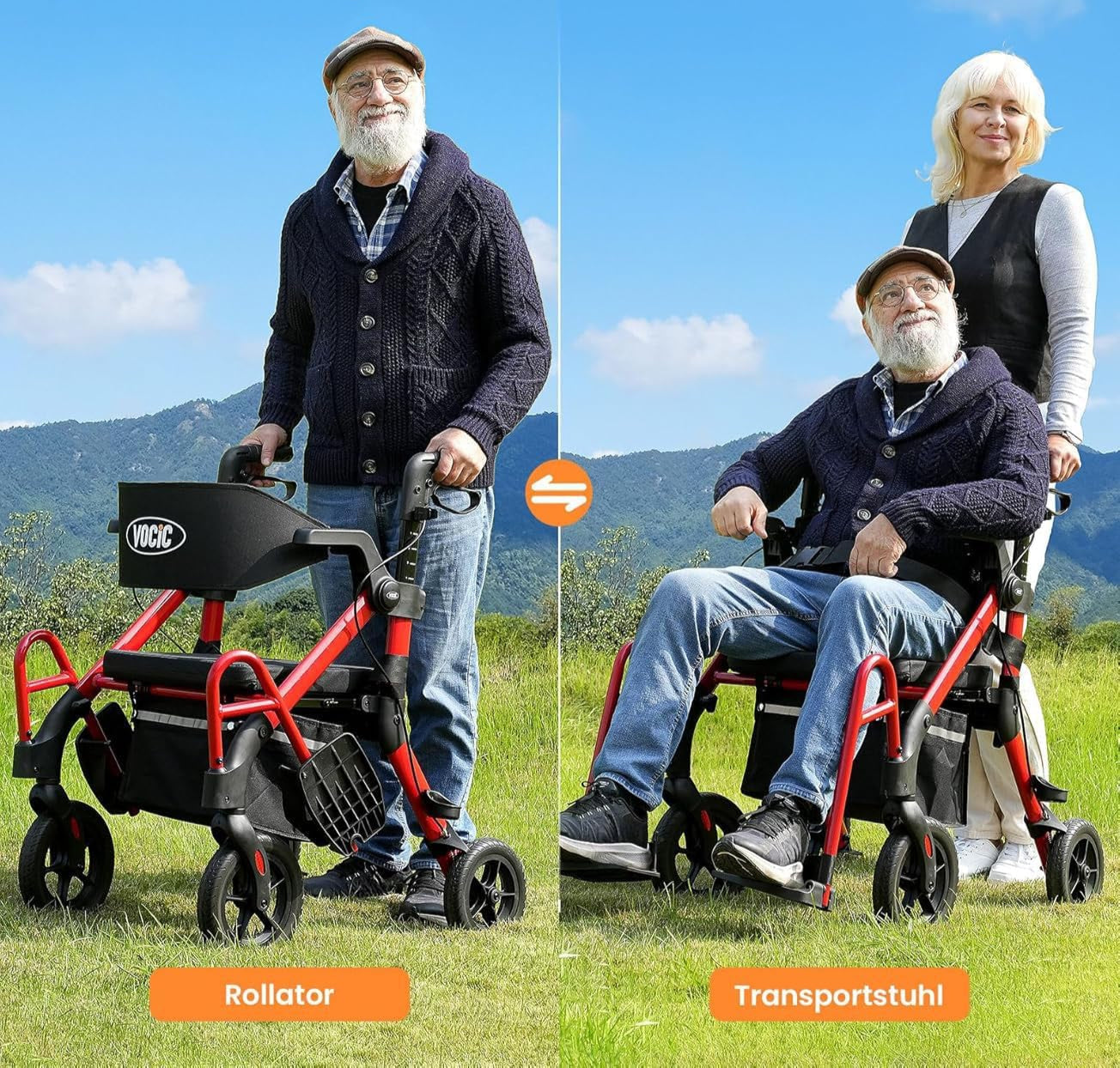 VOCIC Z55 2-in-1 Rollator - Faltbar, Leicht & Mit Sitz Komfortabel ...