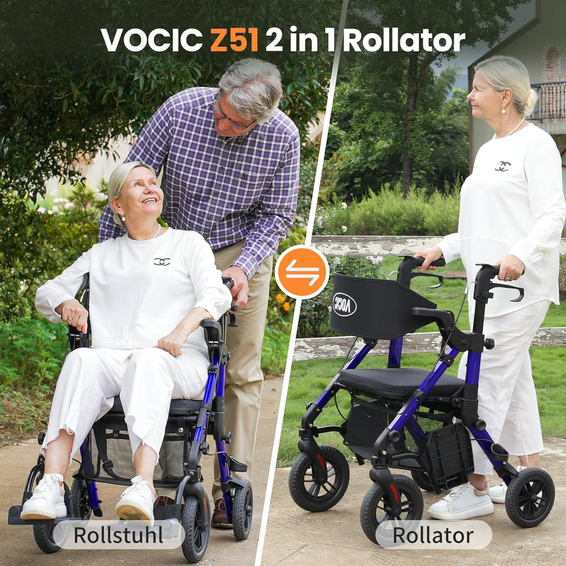 VOCIC Z51 Shift Combo: 2-in-1 Rollator & Transportstuhl – VOCIC.DE
